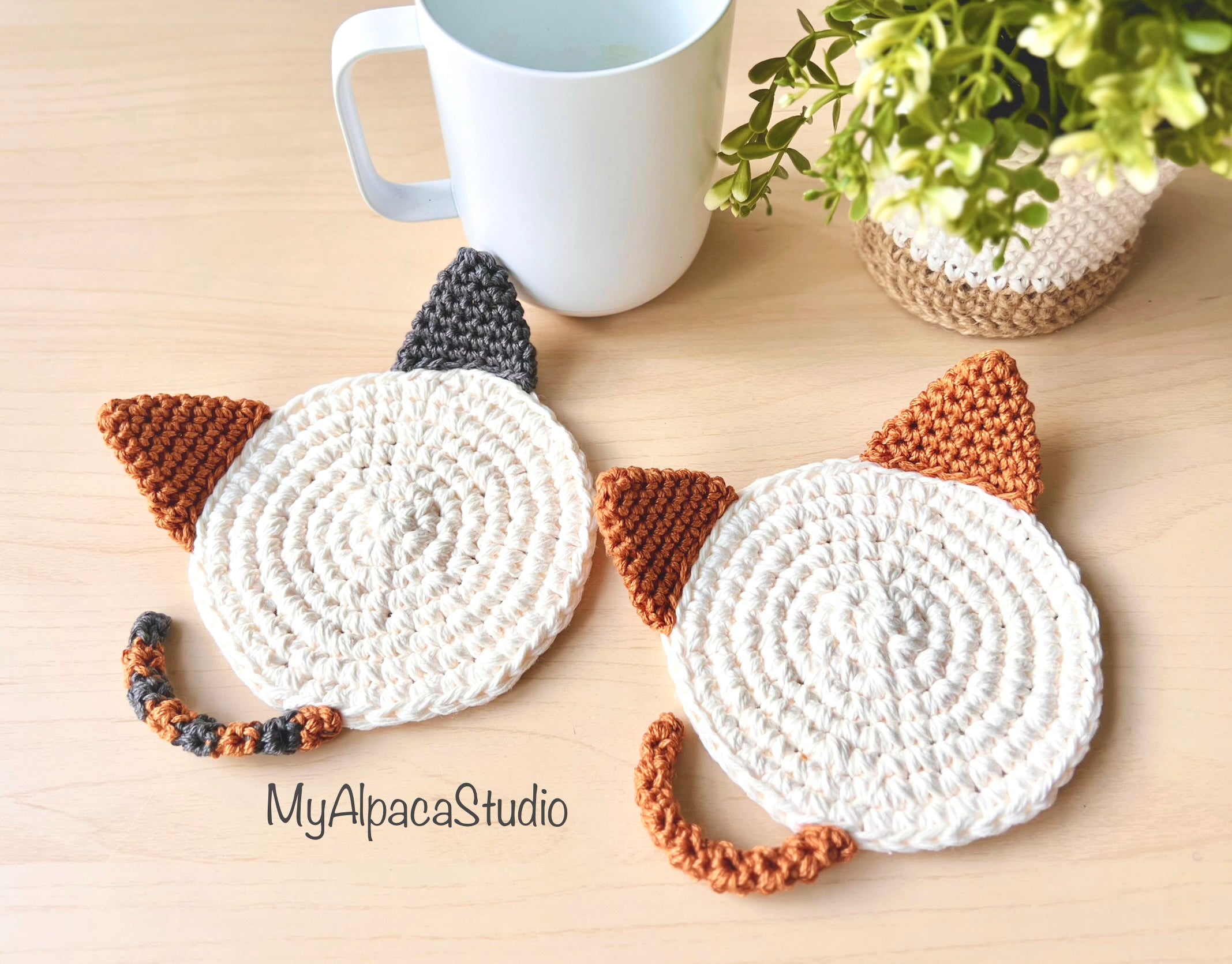 Hand-Crocheted Cat Coasters (Set of 2) - 100% Cotton – My Alpaca Studio